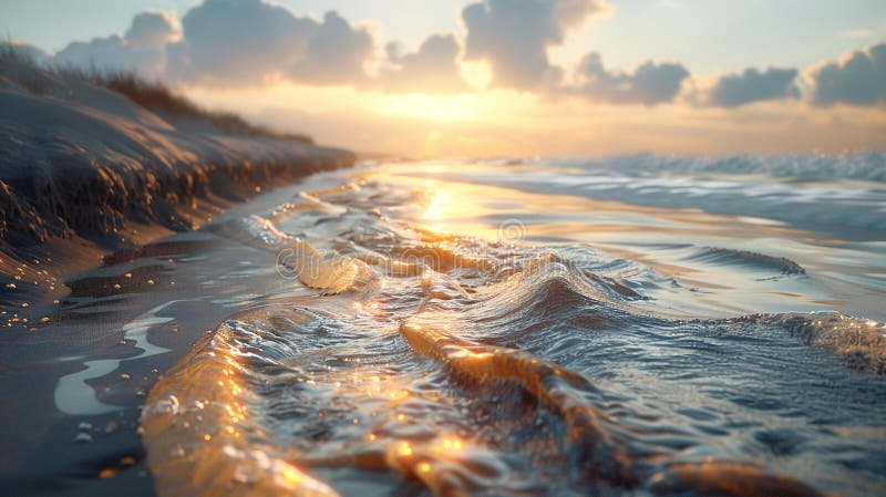 A Beach with a Winding Stream Carving Its Way through the Sand ...