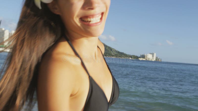 Beach Woman Smiling Laughing Having Fun In Bikini Stock Video Video