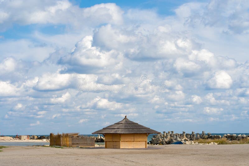Beach wood cabin stock image. Image of structure, reed - 183942029