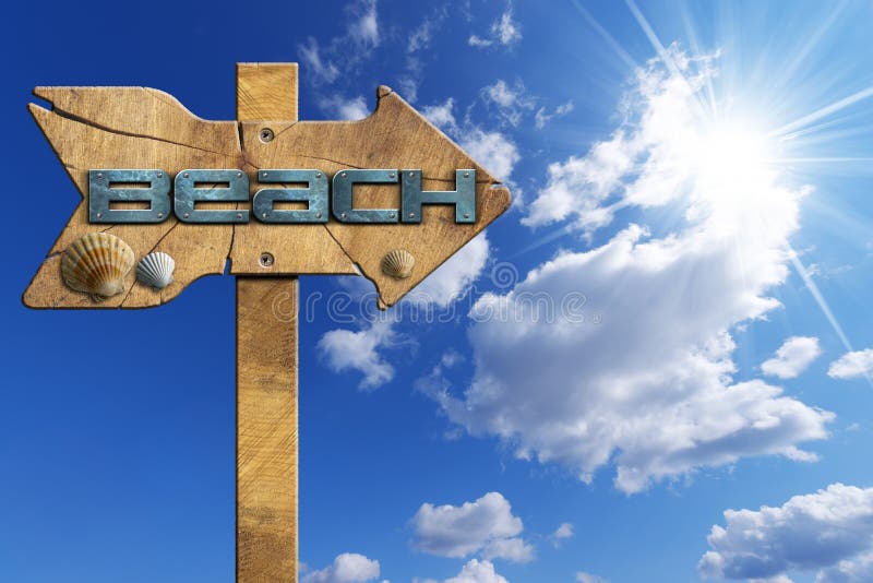 Beach - Wooden Directional Sign Stock Illustration - Illustration of ...