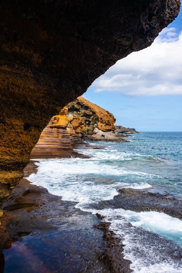 Beach with the Yellow Rocks Around - Image Stock Photo - Image of ...