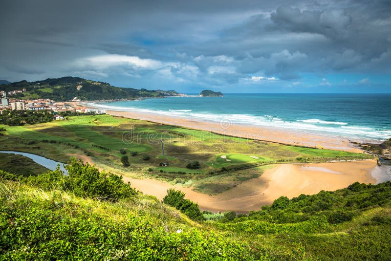 Zarautz Sand Beach on Cloudy Day. Basque Country, Spain Stock Image ...