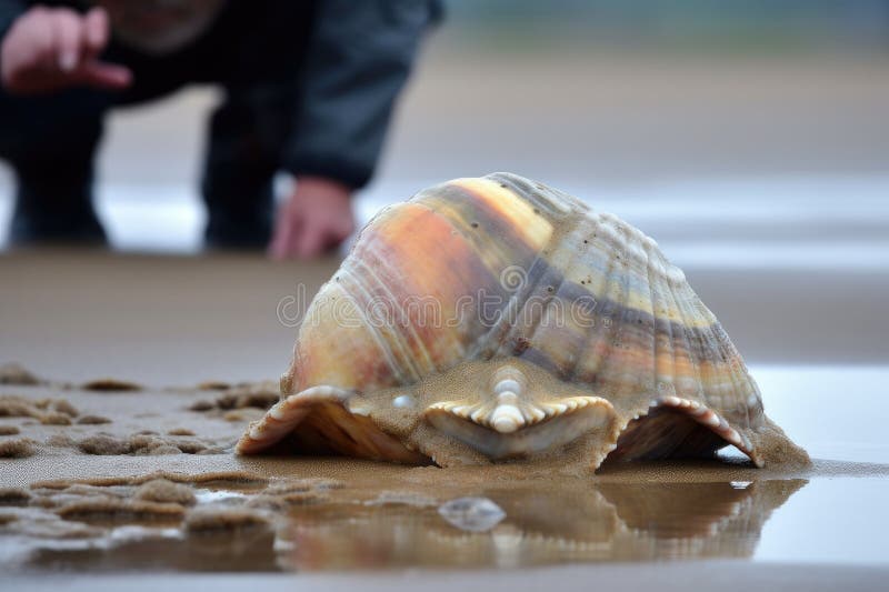 Beachcomber Finding a Rare and Unusual Shell in the Sand Stock ...