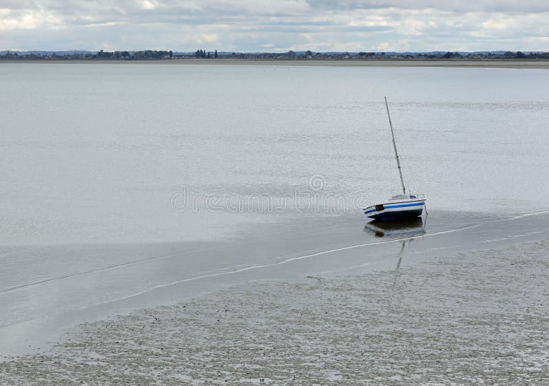 Beached Boat on the Beach at Low Tide Stock Image - Image of normandy ...