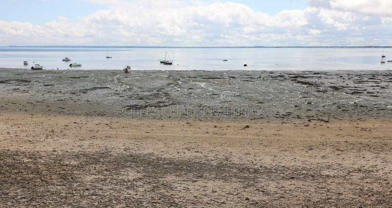 Beached Boats Stranded on Sand at Low Tide Stock Photo - Image of ...