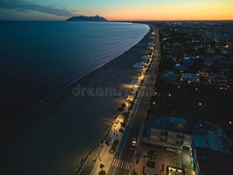 Coastline of Terracina, Italy, at Dusk. Aerial View. Stock Image ...