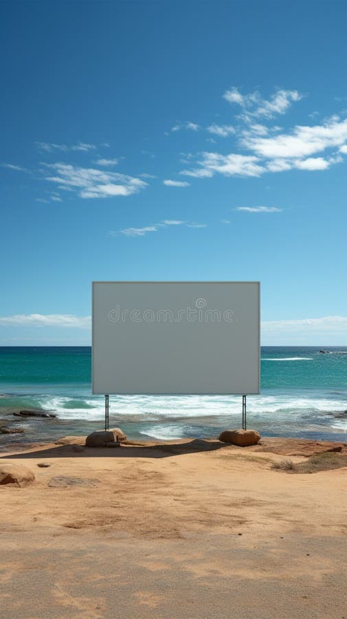 Beachfront Billboard Empty Display Amidst Sandy Shore and Expansive ...