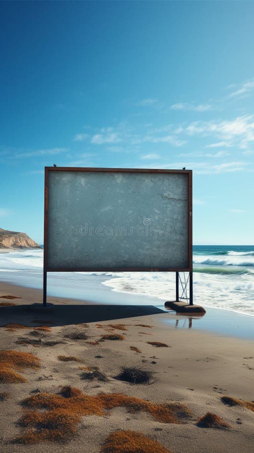 Beachfront Billboard Empty Display Amidst Sandy Shore and Expansive ...