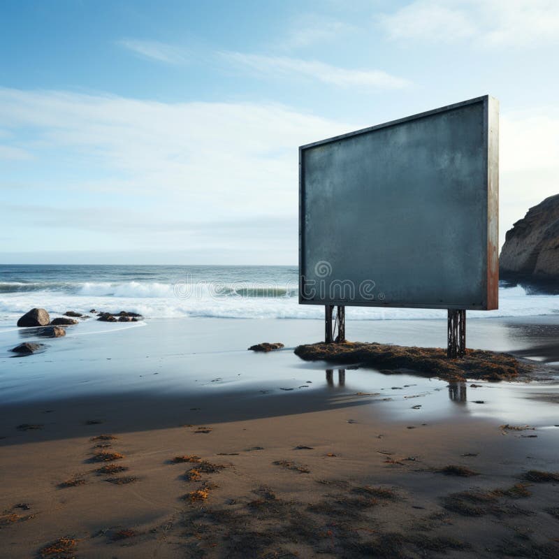 Beachfront Billboard Empty Display Amidst Sandy Shore and Expansive ...