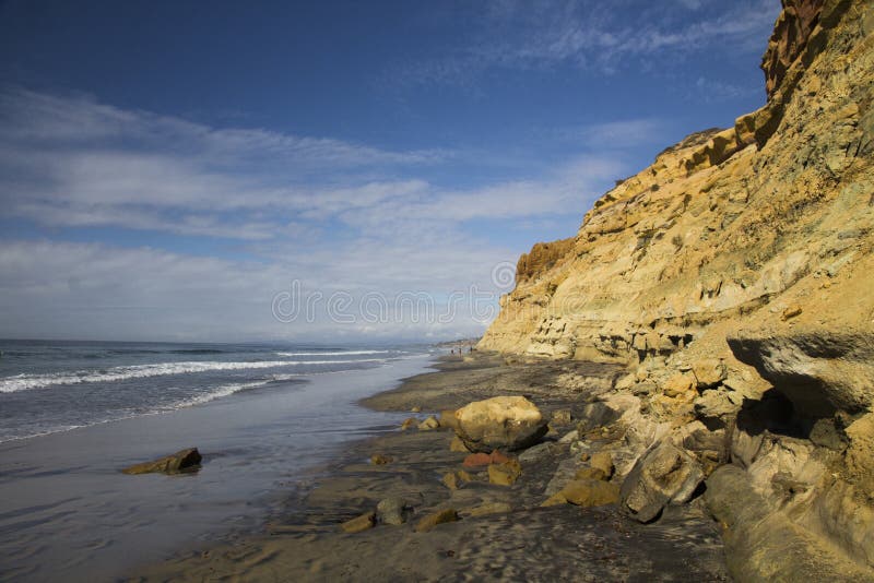 Beachfront Bluffs and Ocean Waves Stock Image - Image of blue, beach ...