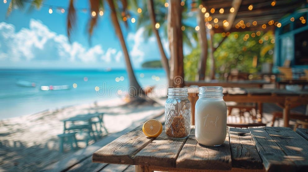 Beachfront Breakfast Setting with Tropical Scenery - Generative Ai ...