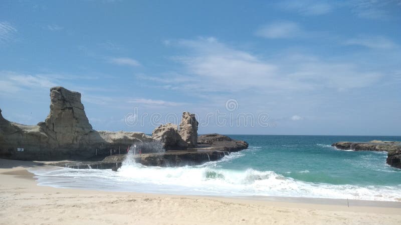 Beachfront Cliff View on Klayar Beach Stock Image - Image of beach ...