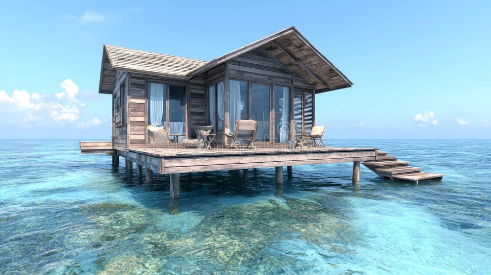 Beachfront Cottage Featuring a Personal Pool and Beach Access. Stock ...