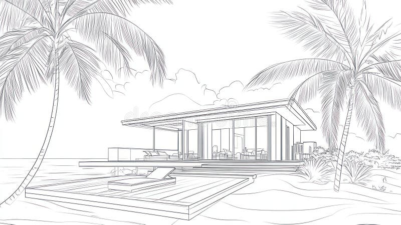 Tropical Modern Villa Outline Drawing Stock Illustrations – 8 Tropical ...