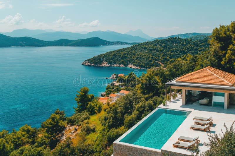 Beachfront House with Swimming Pool Stock Image - Image of beach ...