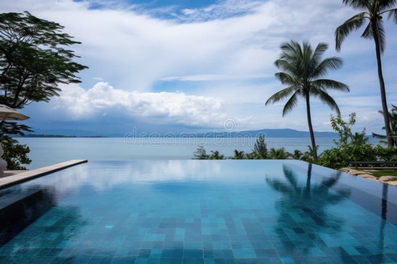 Beachfront Infinity Pool Against the Ocean View Stock Illustration ...