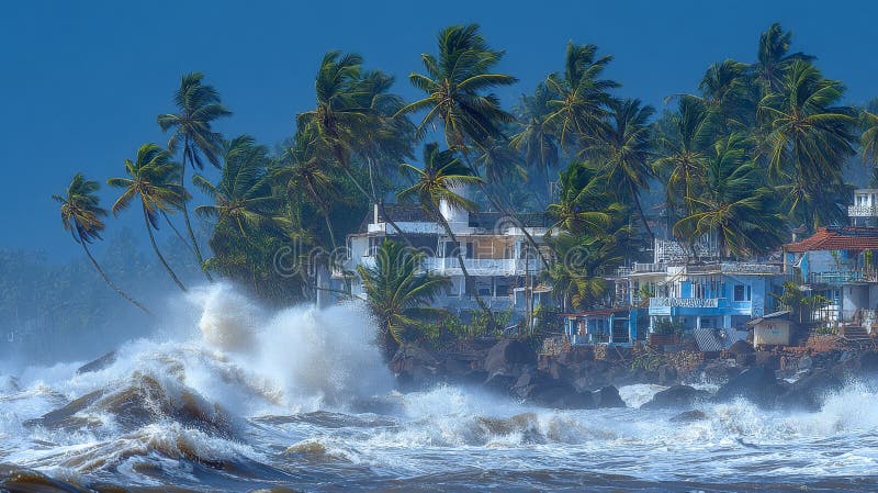 A Beachfront Inundated by Massive Waves and Deluges of Rain As a ...