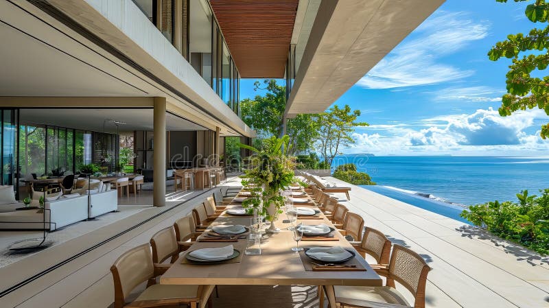 Beachfront Modern Villa Dining Ambiance Stock Illustration ...