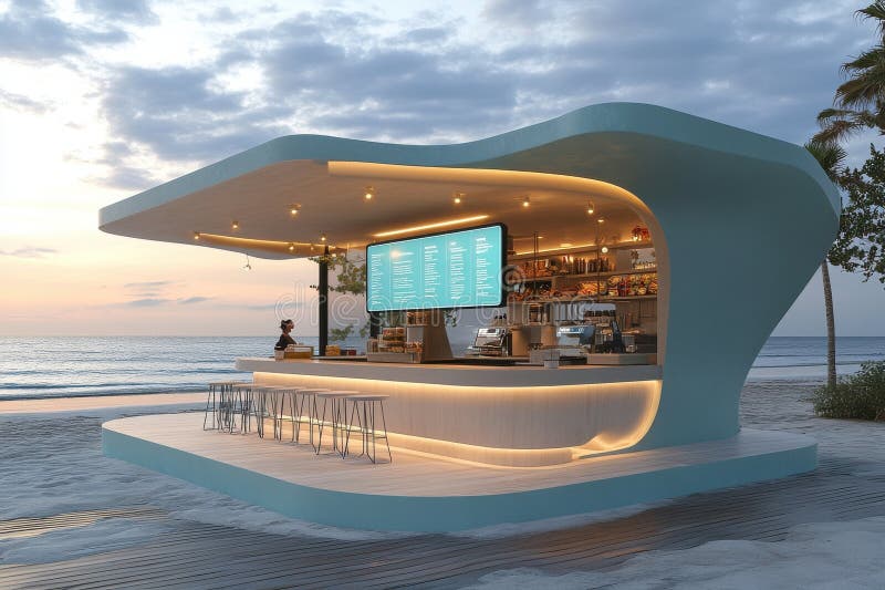 A Beachfront Restaurant with a Blue and White Color Scheme Stock Photo ...