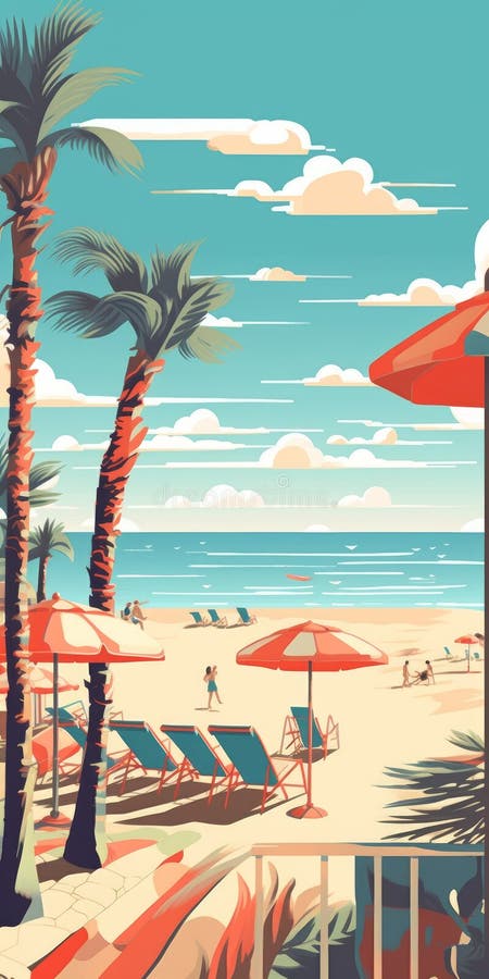 Beachfront Scene Illustration - Flat 2d Design Stock Illustration ...