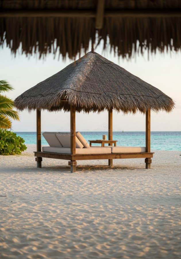 Beachfront Tropical Hut White Sand Calm Ocean Stock Photos - Free ...