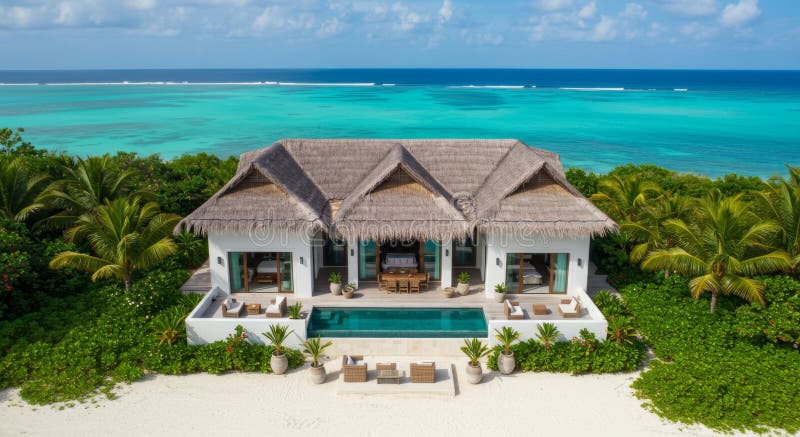 Beachfront Tropical Villa with Private Pool and Ocean View Stock ...