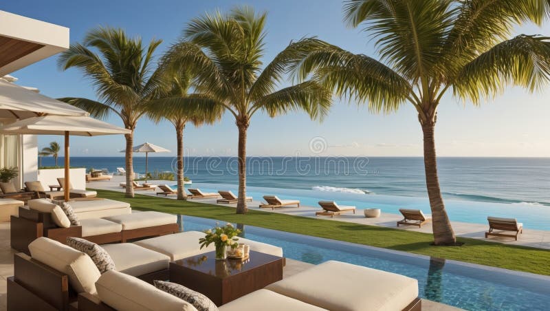 Beachfront Villa with Infinity Pool Overlooking Ocean Stock Image ...