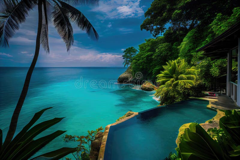 Beachfront Villa with Infinity Pool, Surrounded by Tropical Foliage ...