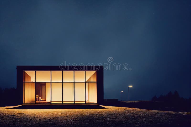 Beachfront Villa with Modern House Exterior with Large Illuminated ...