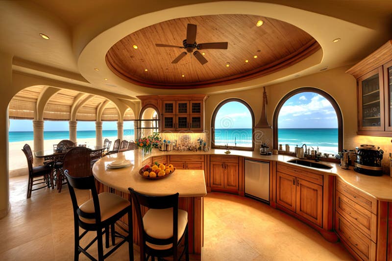 Beachfront Villa with Open Floor Plan and Spacious Kitchen, Ideal for Entertaining Stock ...