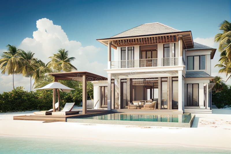 Beachfront Villa with Private Pool and View of the Ocean Stock ...