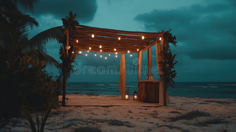 Beachfront Wedding Gazebo, Romantic Evening Ceremony, Ocean Backdrop ...
