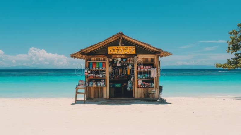 Beachfront Wooden Shop on Tropical Island Stock Illustration ...
