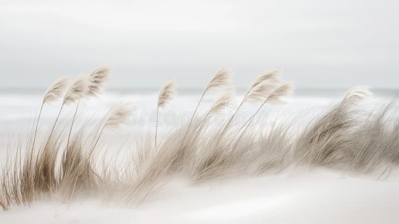 Beachscape with Soft Beige Colors and Pampas Grass Stock Image - Image ...