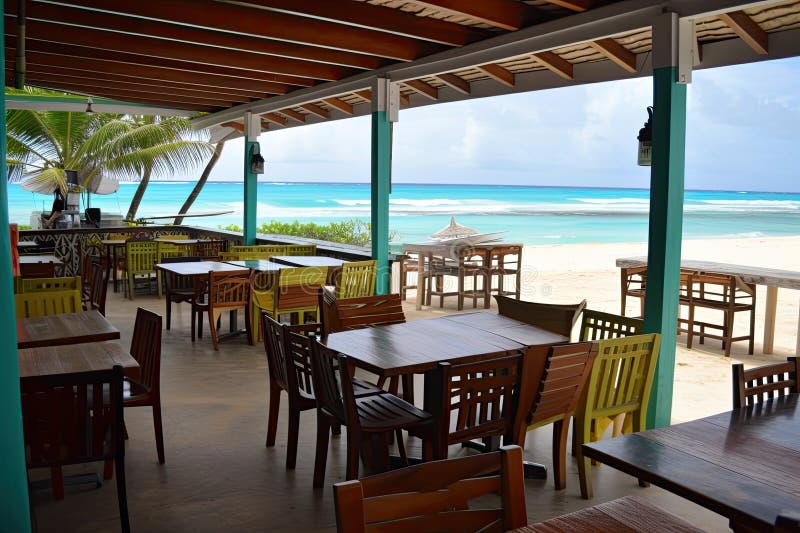 Beachside Cafe, with View of the Ocean and Refreshing Breeze Stock ...