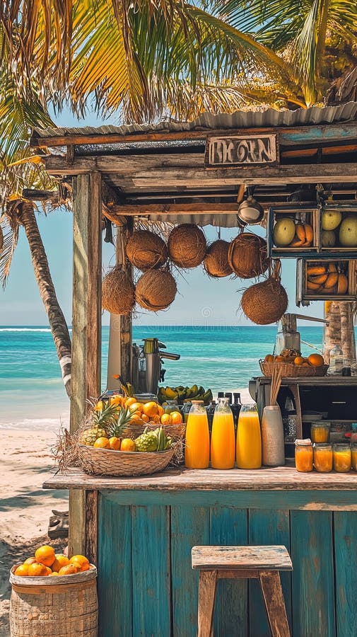 A Beachside Juice Bar with Tropical Fruits and Fresh Coconuts. Pic ...