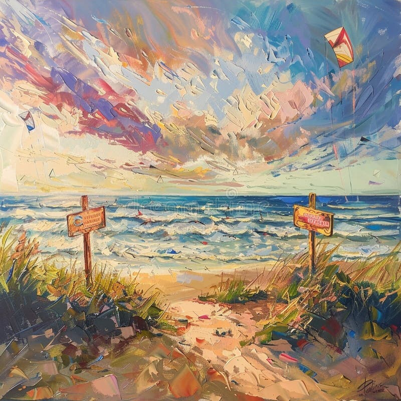 Beachside Living Room with Kite-flying Signs Stock Illustration ...