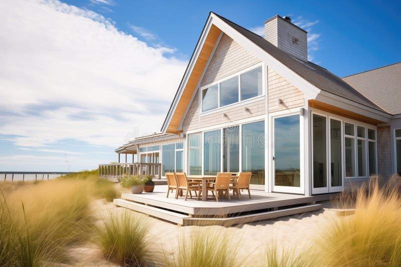 Beachstyle Cape Cod House with Dune Grass Stock Illustration ...