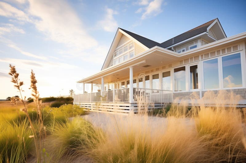 Beachstyle Cape Cod House with Dune Grass Stock Illustration ...
