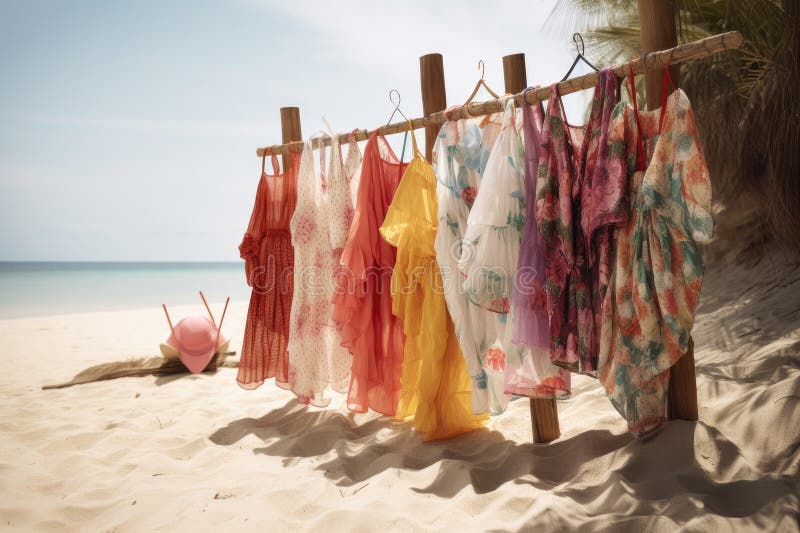 Beachwear Collection, Featuring Different Swimsuits and Cover-ups Stock ...