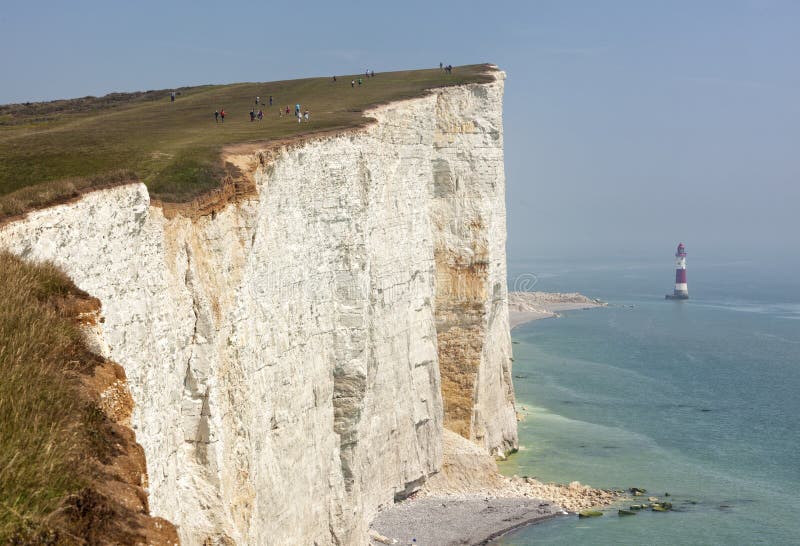Beachy Head Cliffs and Lighthouse on a Hazy Day Stock Photo - Image of ...