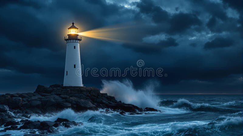 Beacon of Hope: Lighthouse Illuminating Stormy Night with Powerful ...