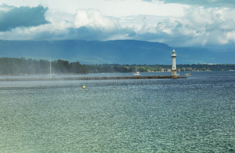Beacon on the Lake Leman in Geneva, Stock Image - Image of beacon ...
