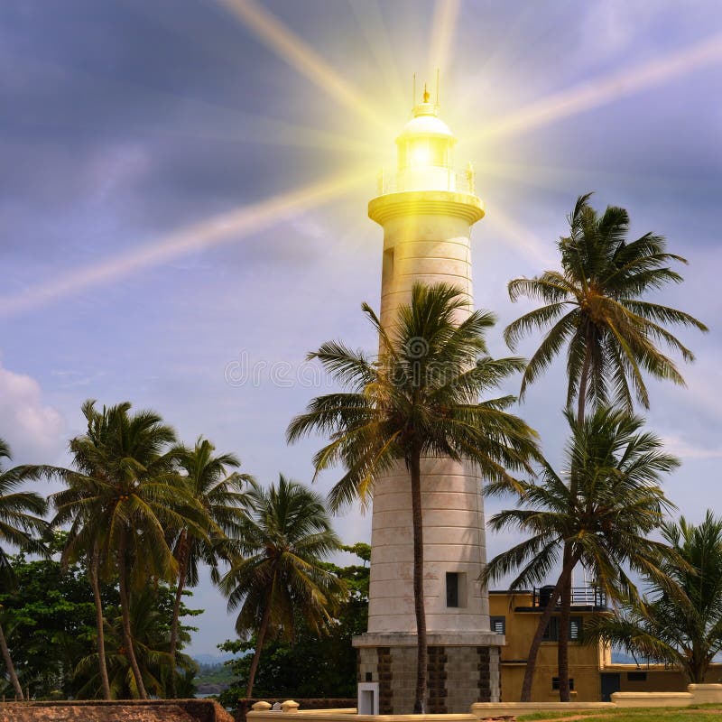Beacon Light Against and Evening Sky Stock Image - Image of night, palm ...