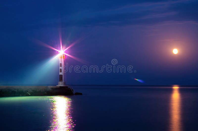 Beacon light at night stock image. Image of rock, bright - 271988599