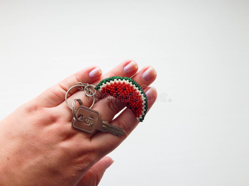 Bead Colorful Key Chain in Hand Stock Image - Image of deco, bead ...