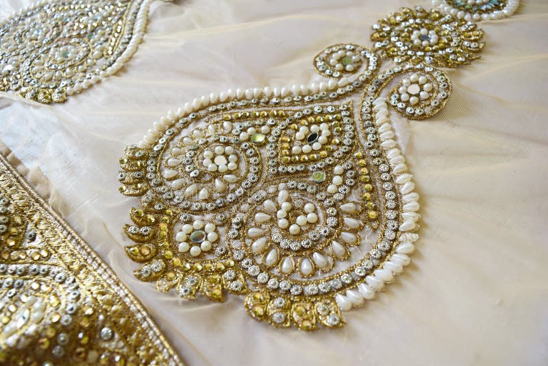 Bead work on fabric stock image. Image of texture, designer - 110011501