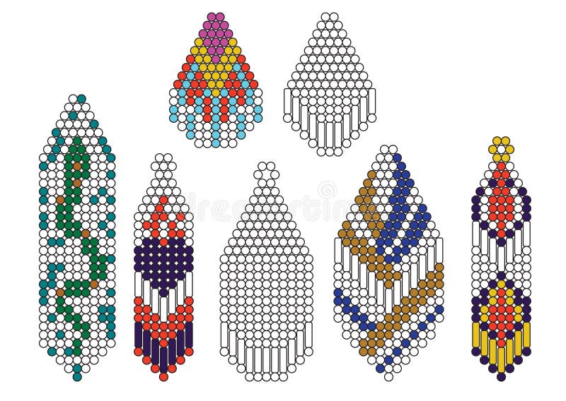 Beaded Earrings Design Template Vector. Jewelry Beads Pattern Scheme ...