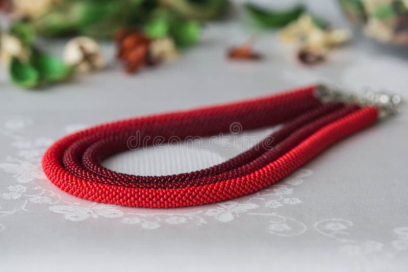 Beaded Necklace Red Color Three Ropes Stock Photos - Free & Royalty ...