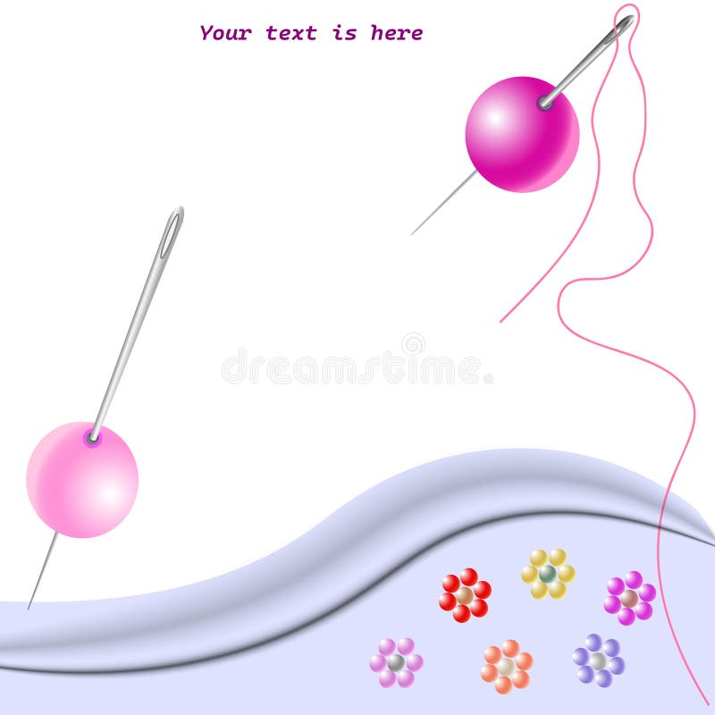 Beads are Attached To a Needle and Pink Thread. ?n the Blue Fabric are ...